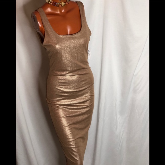 Windsor | Dresses | Gold Shimmer Midi Bodycon Dress New L Windsor Sexy ...